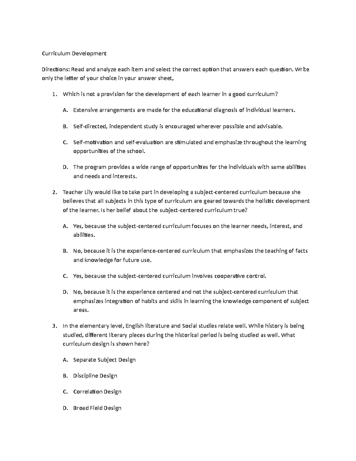 Curriculum Development Mandatory Assignment - Curriculum Development ...