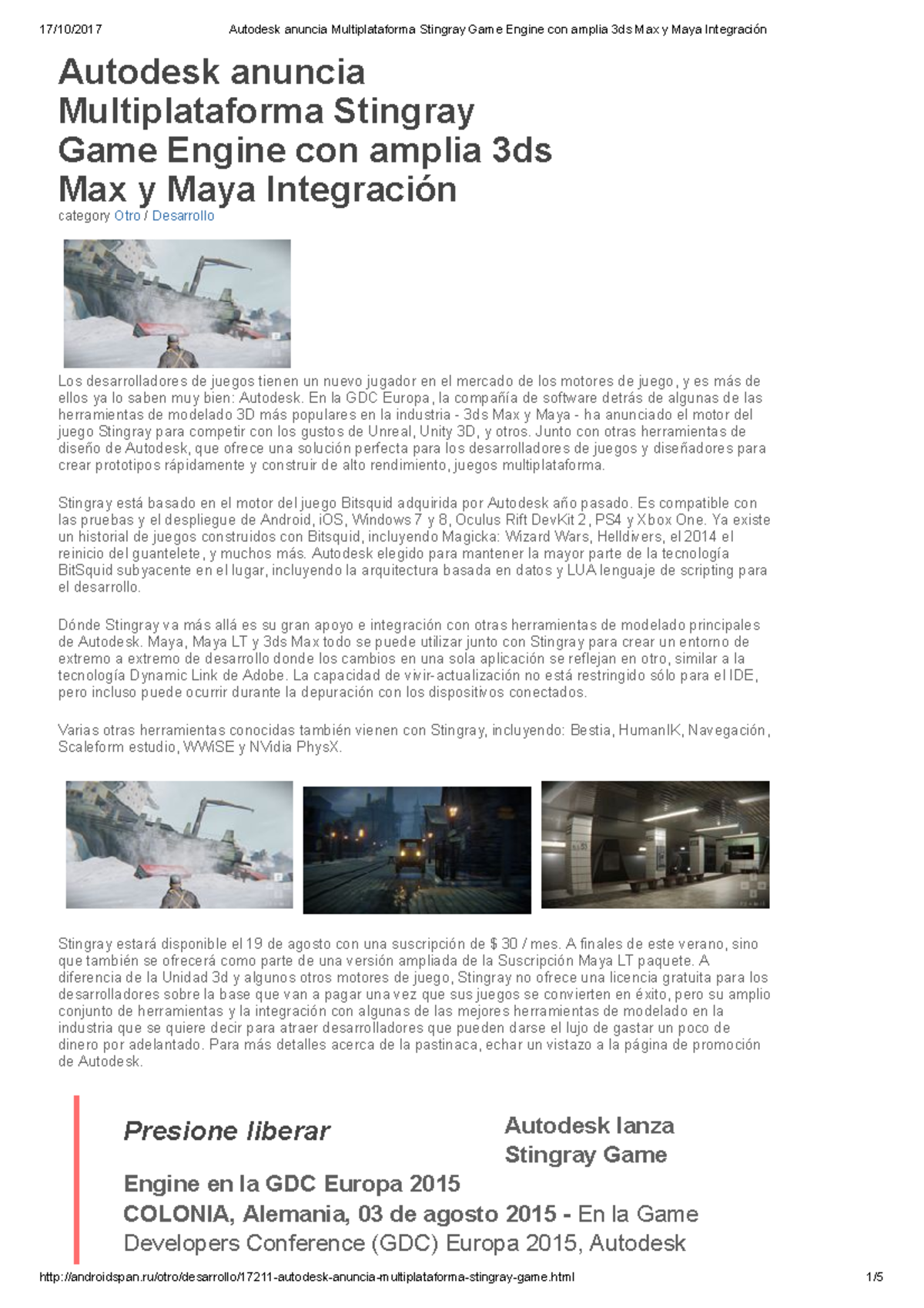 Multiplataforma Stingray Game para Autodesk - Autodesk anuncia Multiplataforma Stingray Game ...