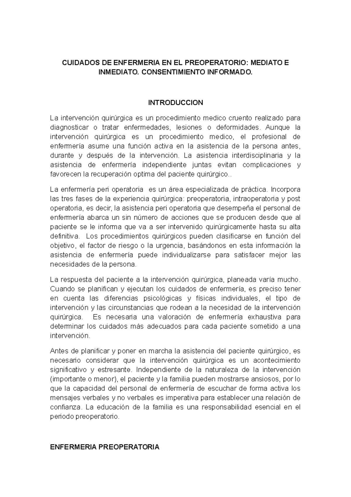 Cuidados DE Enfermeria EN EL Preoperatorio Mediato E Inmediato ...