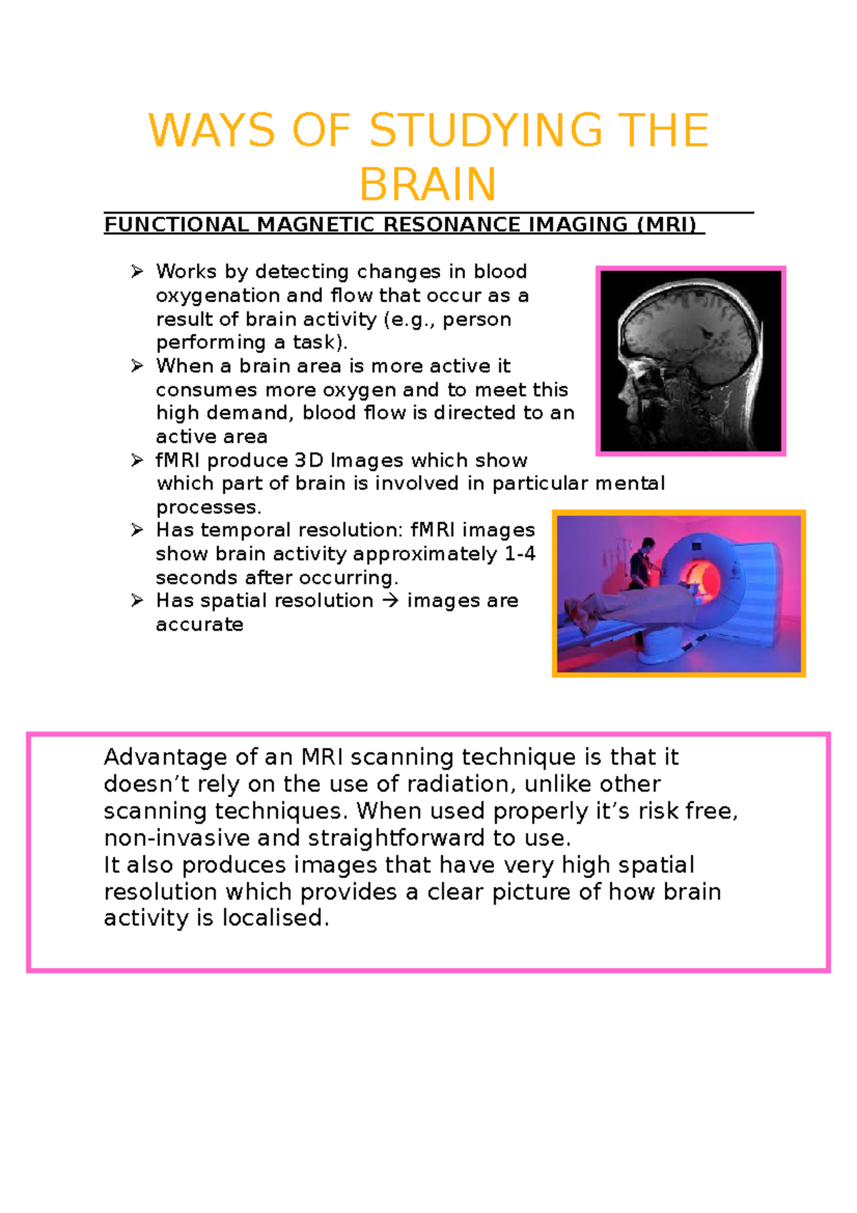 WAYS OF Studying THE Brain - WAYS OF STUDYING THE BRAIN FUNCTIONAL ...