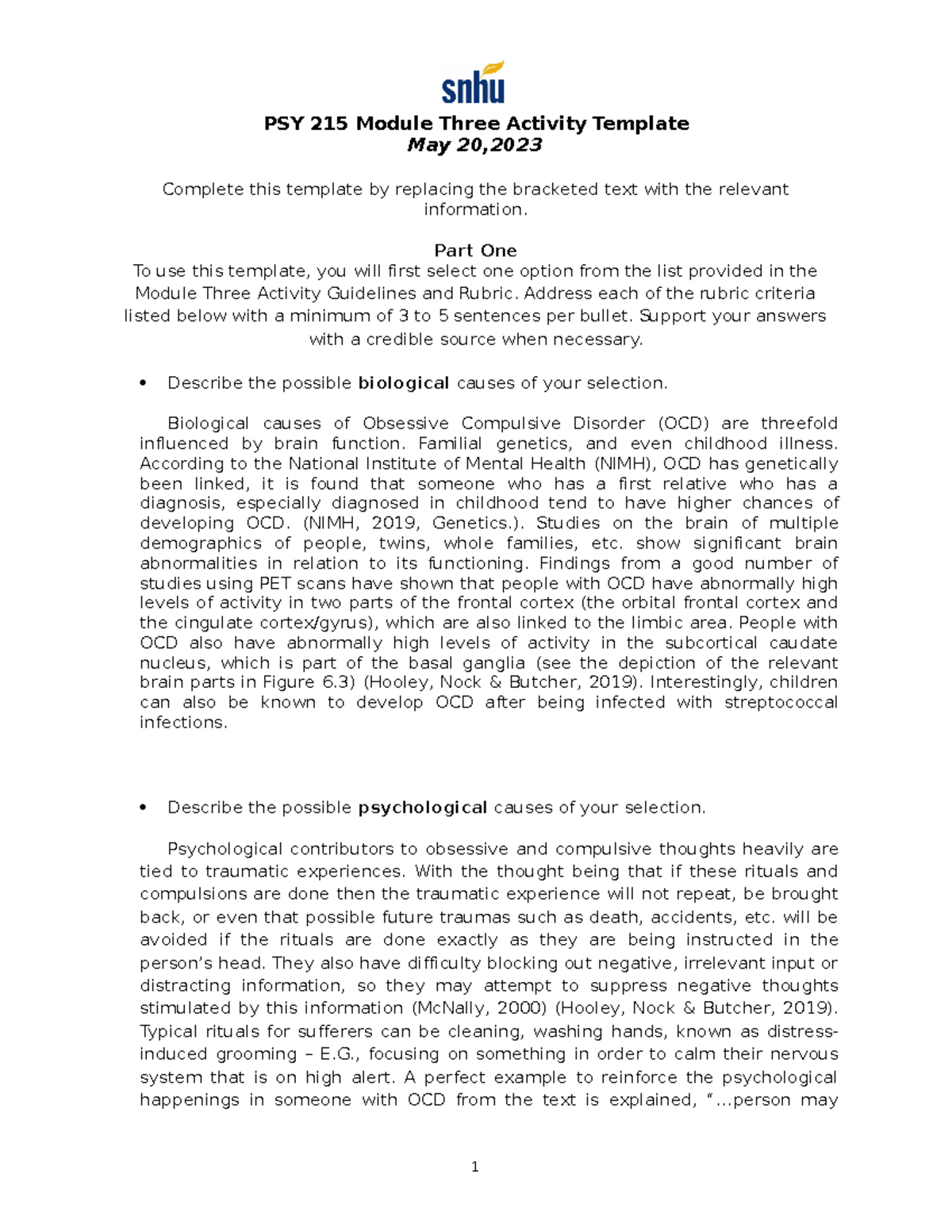 PSY 215 Module Three Activity - Part One To use this template, you will ...