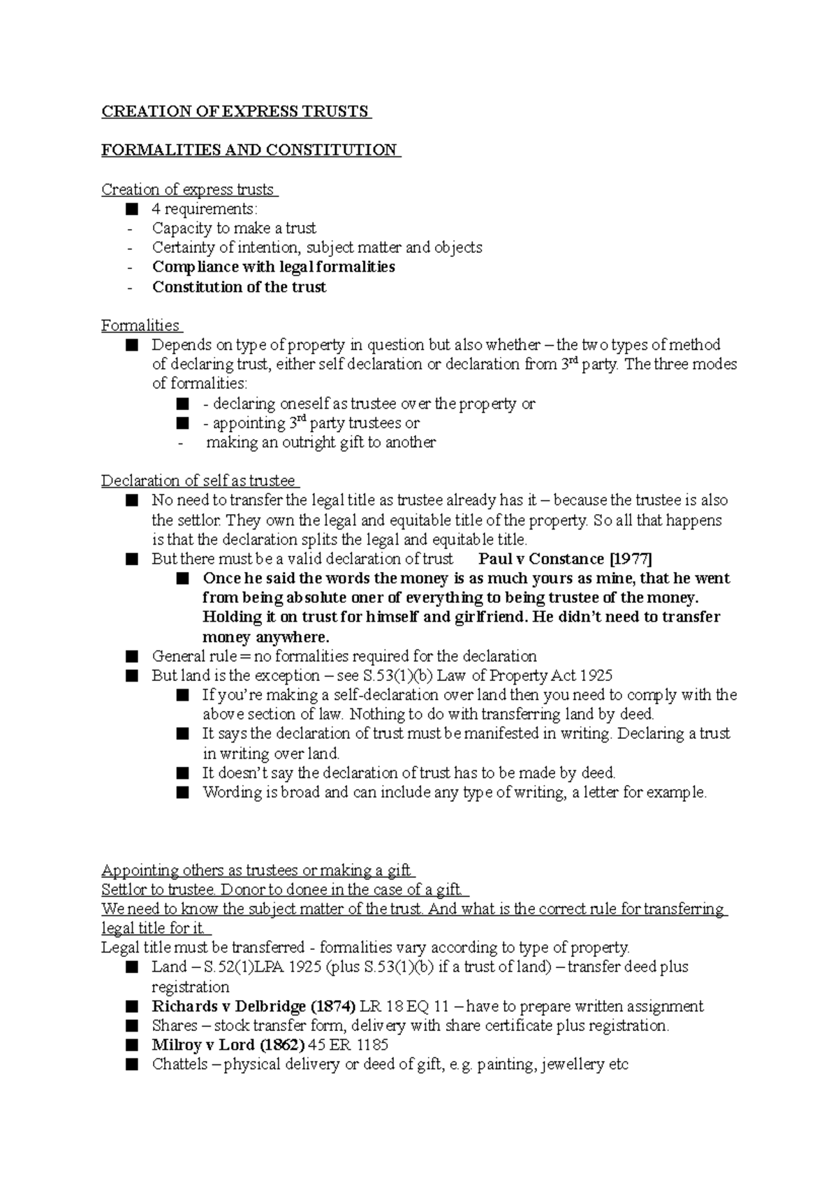 Creation OF Express Trusts - CREATION OF EXPRESS TRUSTS FORMALITIES AND ...