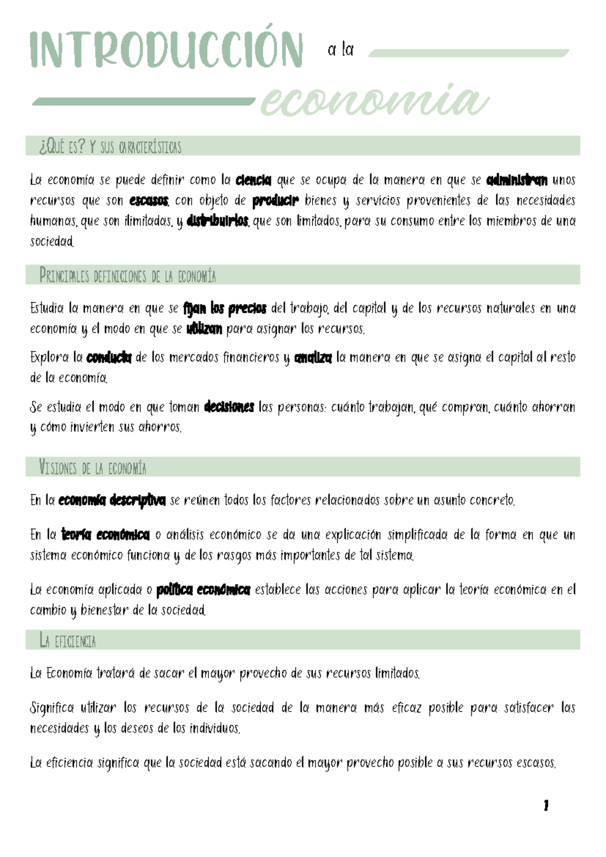 Economía tema 1 - Tema 1 de economía - INTRODUCCIÓN a la economia ¿Qué ...