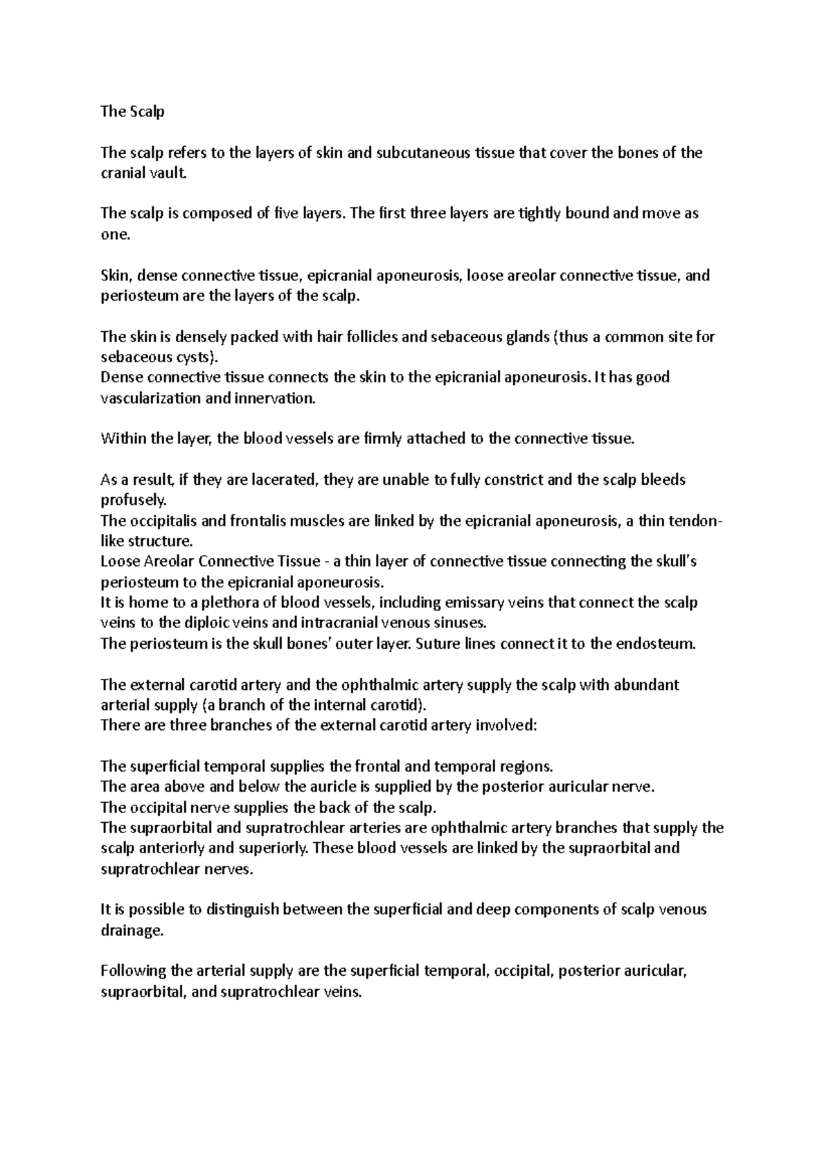 Lecture- Scalp - Biomedical science notes - The Scalp The scalp refers ...