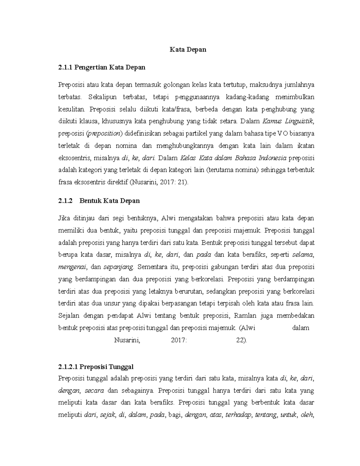 Kata Depan - 1 Pengertian Kata Depan Preposisi atau kata depan termasuk ...
