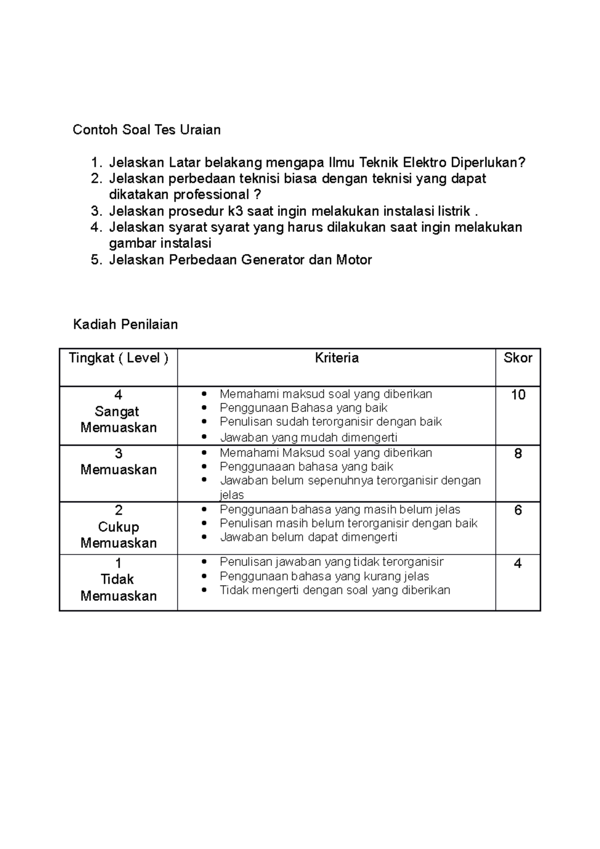 Tugas Bentuk Tes Uraian Evaluasi Hasil Belajar - Contoh Soal Tes Uraian ...