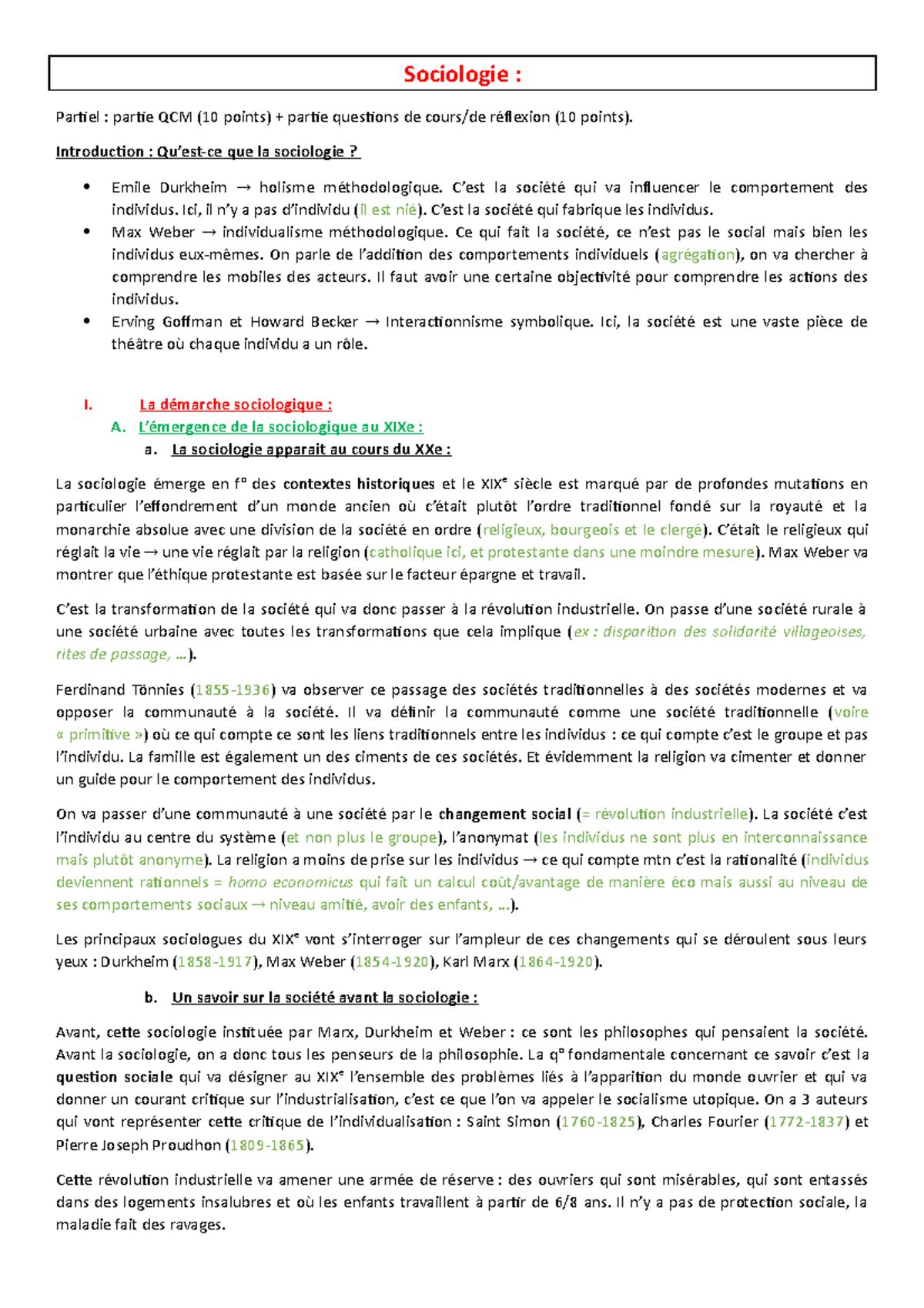 Méthodes des sciences sociales - Sociologie : Partiel : partie QCM (10 ...