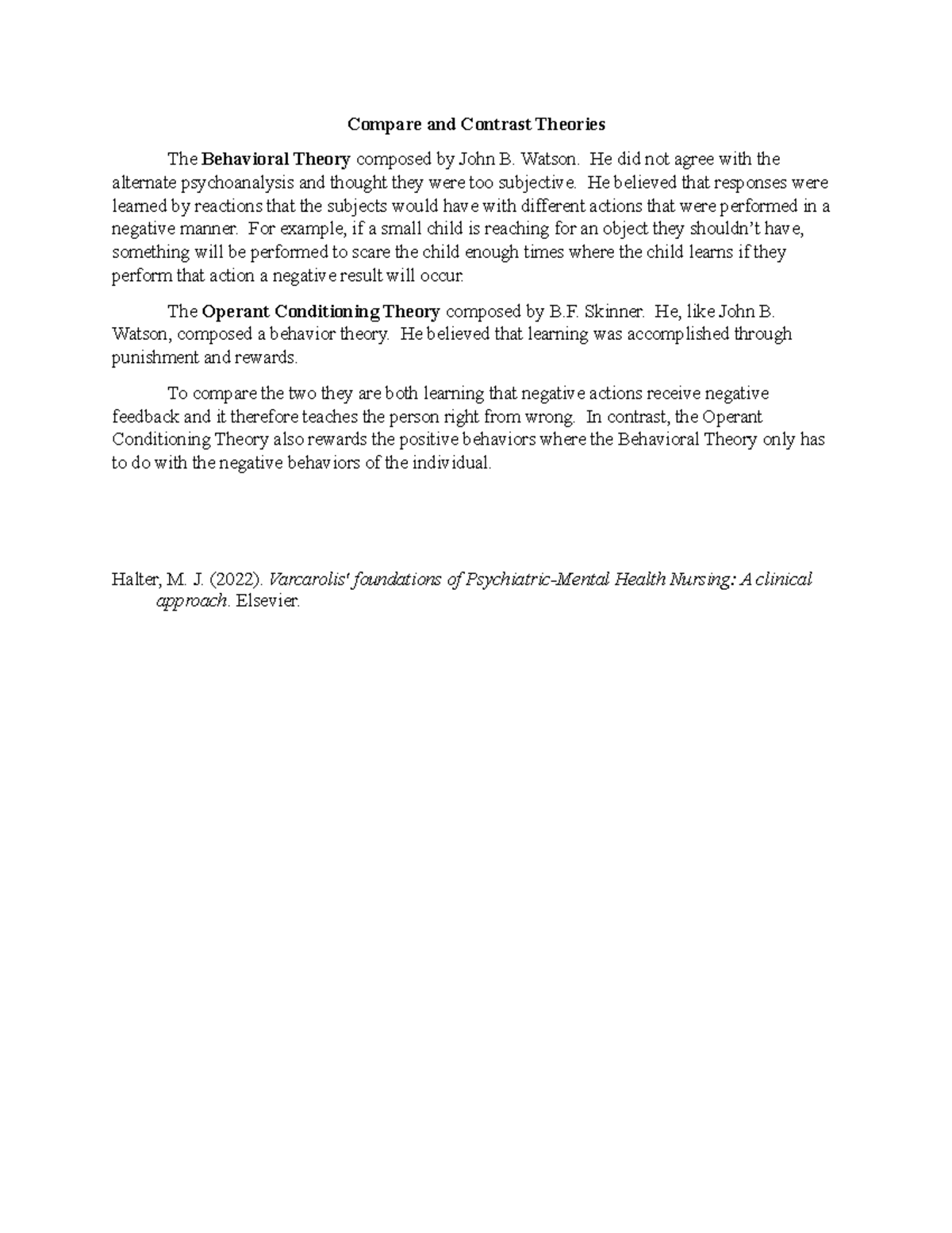 Compare and Contrast Theories discussion board 1 mental health ...