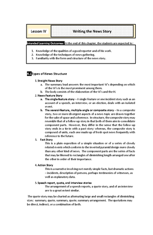 Lesson 1 Journalism in General - Intended Learning Outcomes: At the end ...