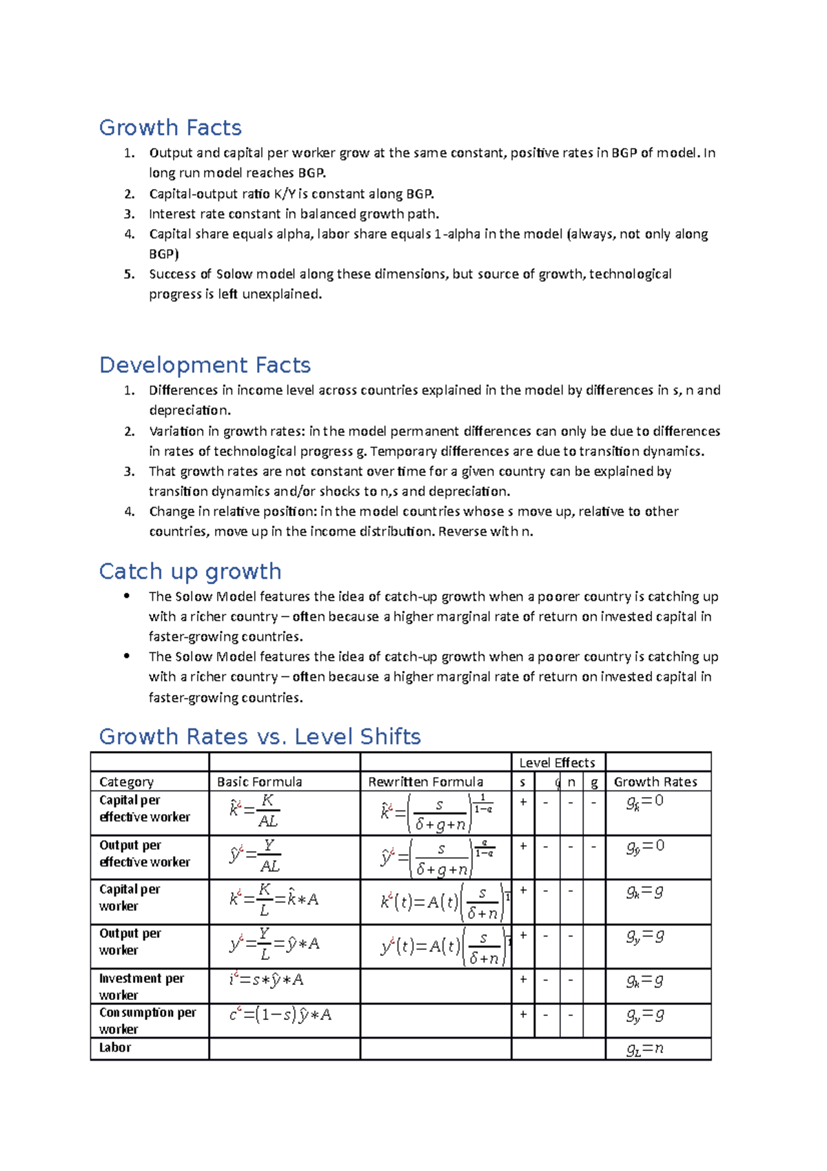 Growth Summary - Growth Facts Output and capital per worker grow at the ...