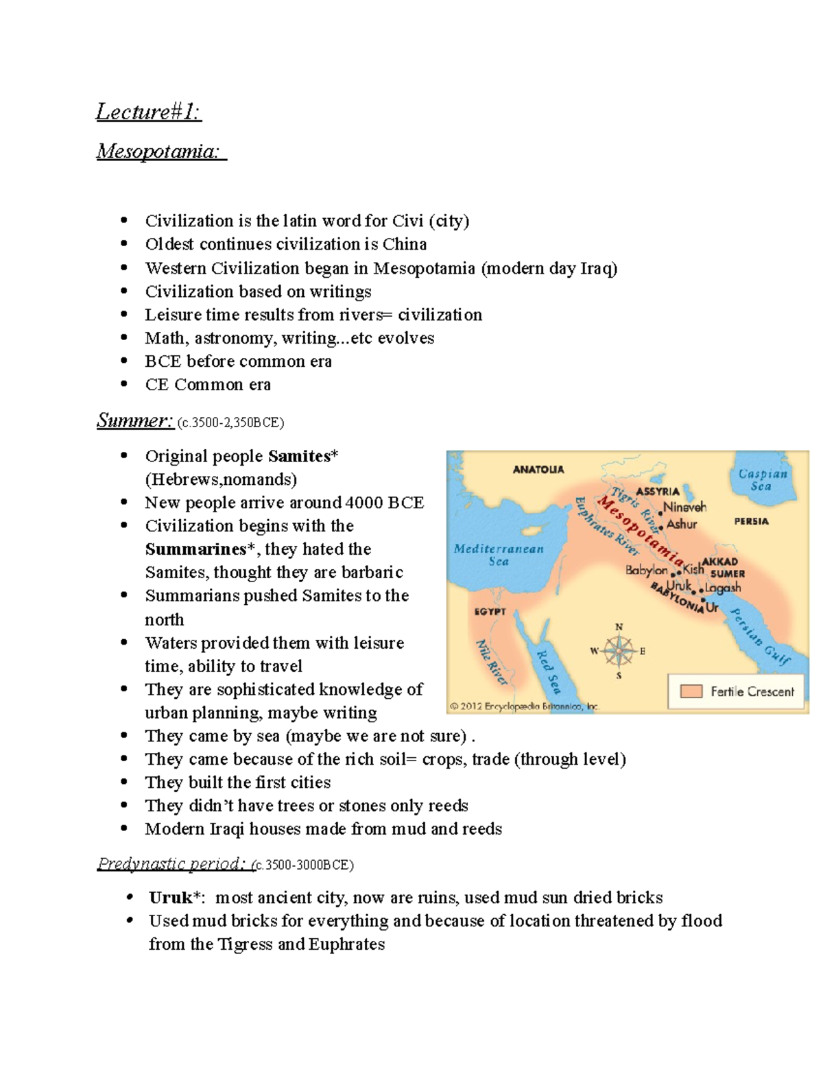 Lecture #1: Ancient Mesopotamia - 01-28-214 - StuDocu