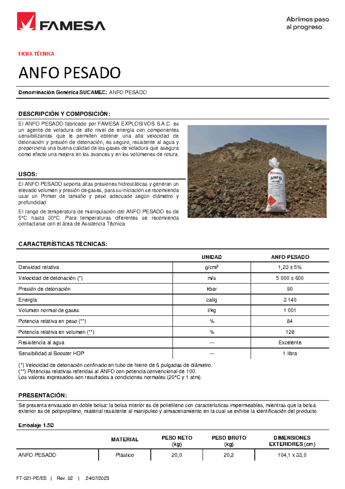 FT-ANFO- Pesado - ficha tecnica - FT- 021 - PE/ES | Rev. 0 2 | 24 /0 7 ...