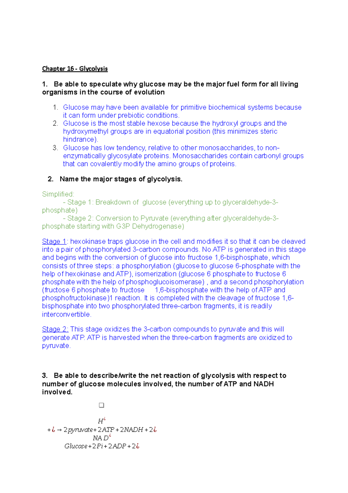 Chapter 16 - Summary Biochemistry - Chapter 16 - Glycolysis Be able to ...