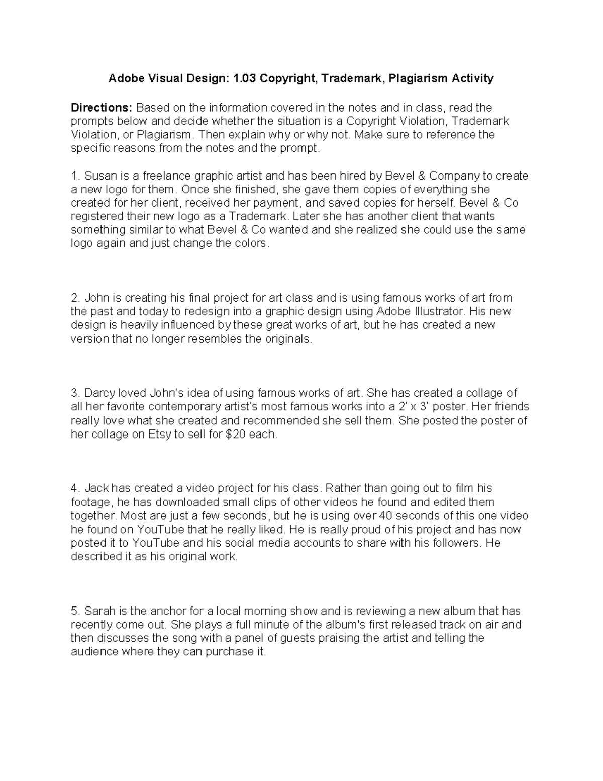 Adobe Visual Design 1.03 Copyright, Trademark, Plagiarism Activity ...