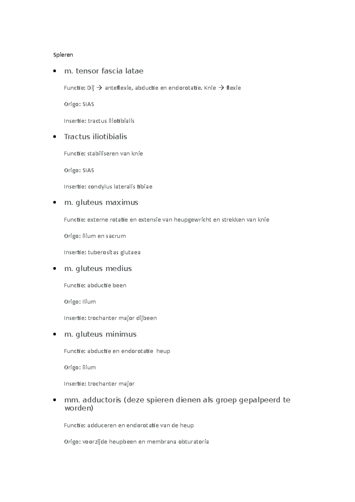 Myologie O.E. origo en insertie - Spieren m. tensor fascia latae ...