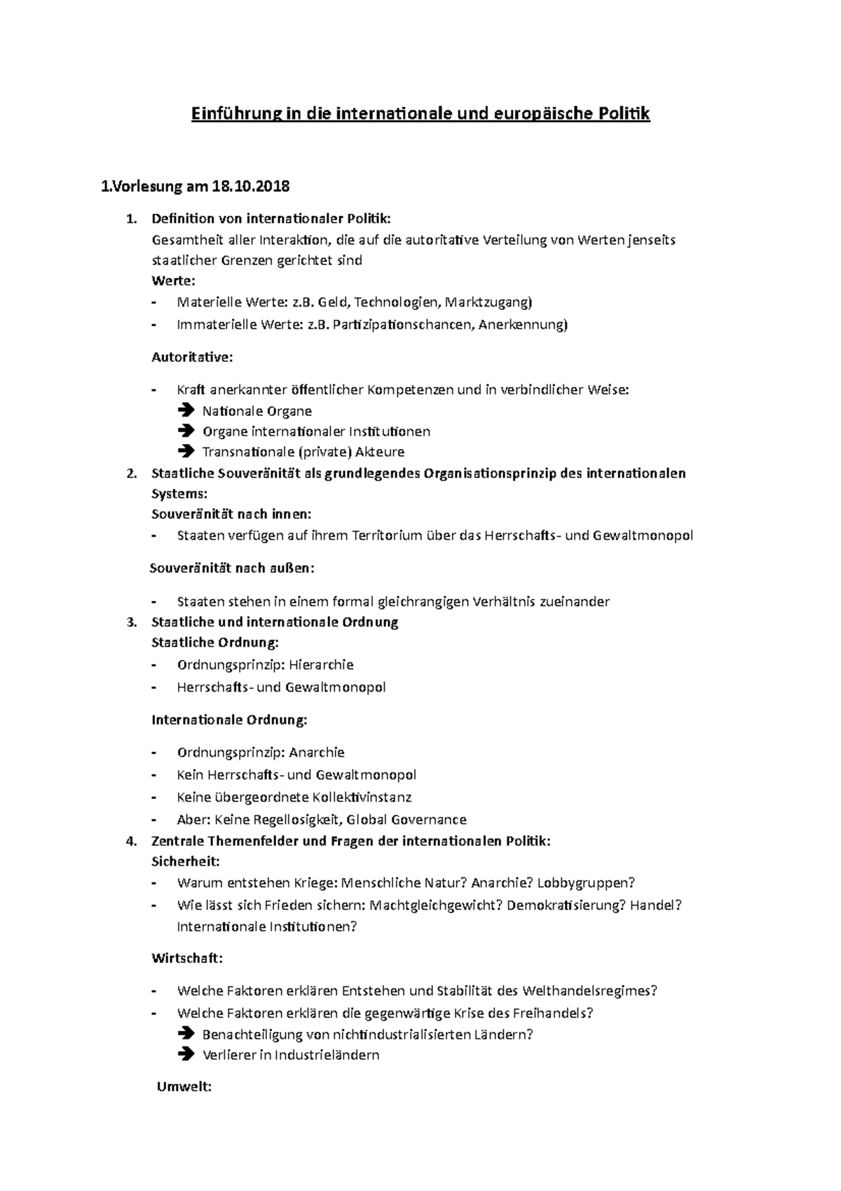 Einführung in die internationale und europäische Politik - 1 ...