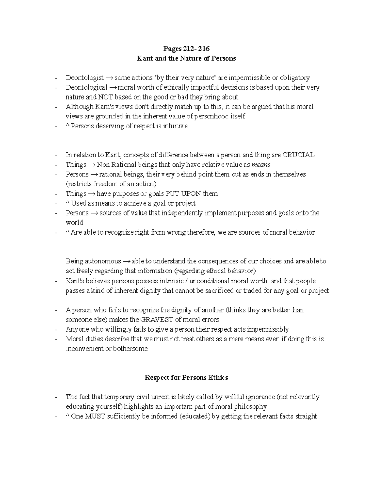 PHIL Notes - LSU Phil 1000 Prof. Chris Blakely - Pages 212- 216 Kant ...