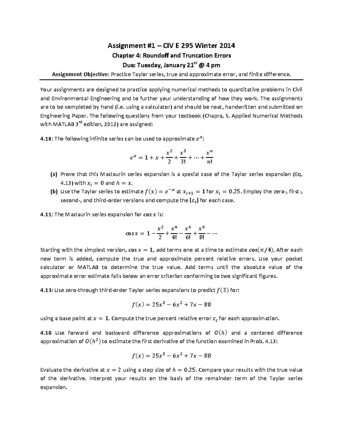 Seminar assignments - assignment 1 solutions - Assignment CIV E 295 ...