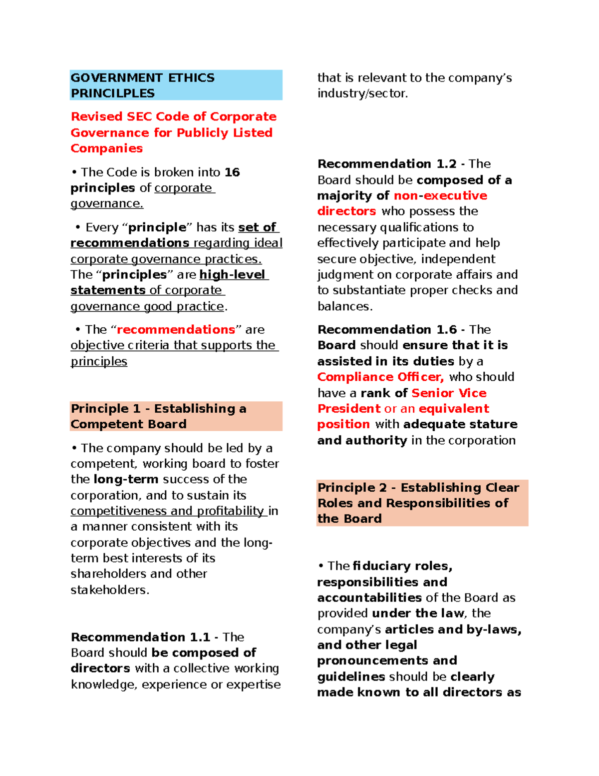Gov Ethics Principle - GOVERNMENT ETHICS PRINCILPLES Revised SEC Code ...