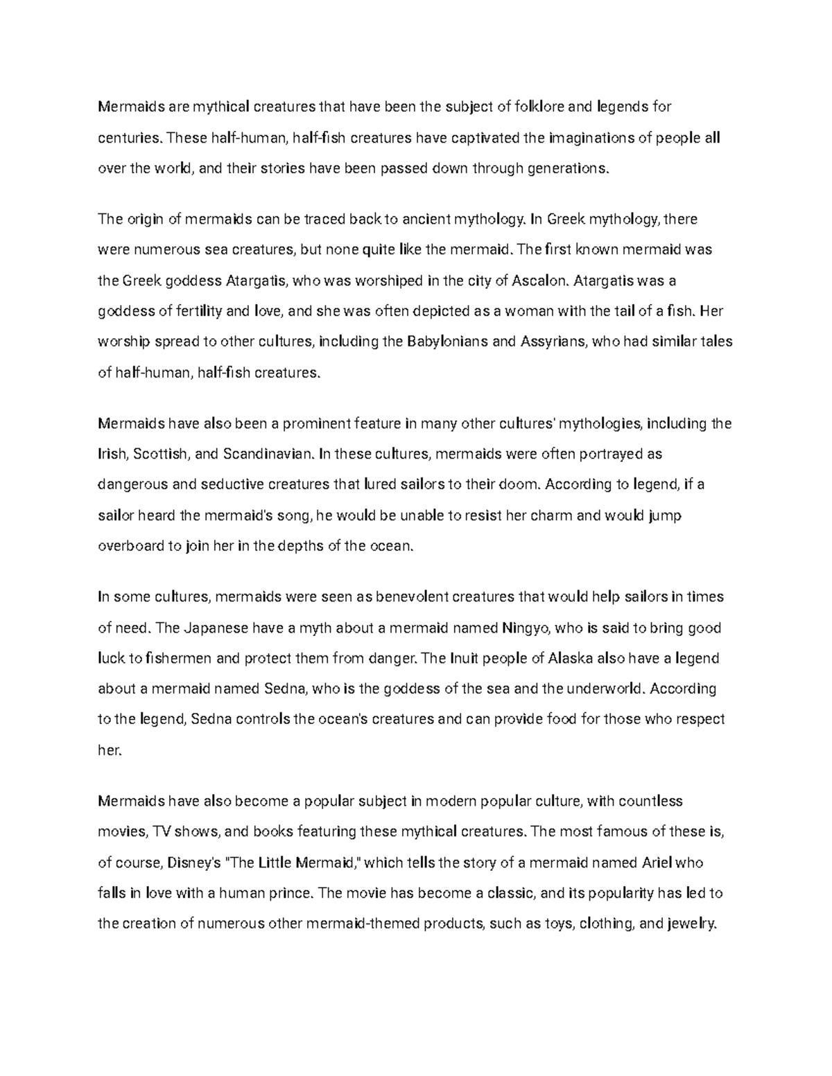 Mermaid Essay - Mermaids are mythical creatures that have been the ...