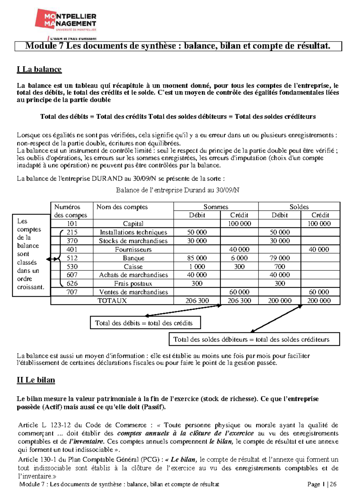 Module 7 Les documents de synth Ã¨se la balance, le bilan et le compte de r Ã©sultat - I La ...