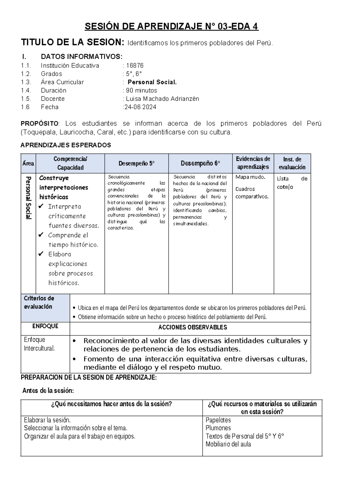 Sesión DE Aprendizaje N° 3 EDA 4 Personal Social - SESIÓN DE APRENDIZAJE N° 03-EDA 4 TITULO DE ...