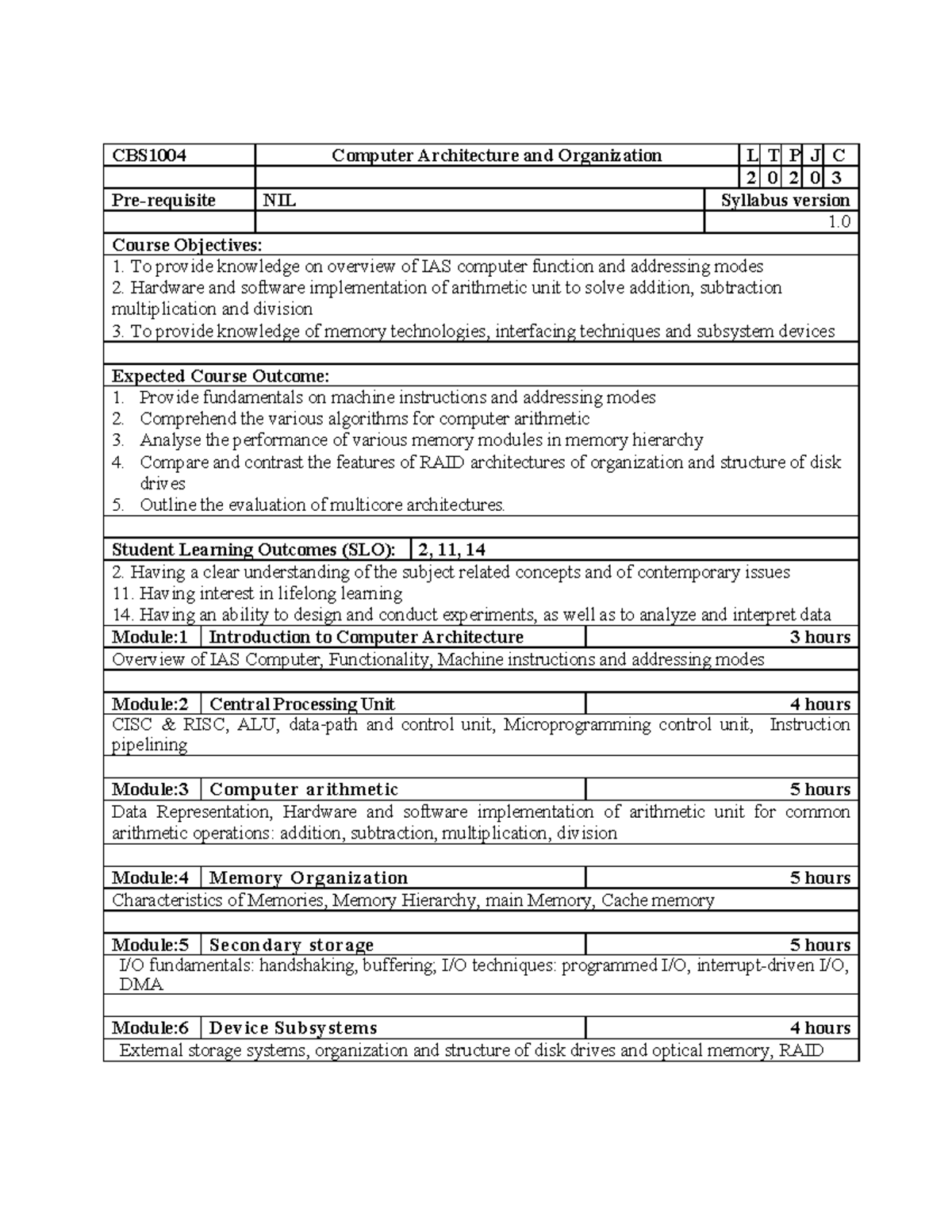 CBS1004 Computer- Architecture-AND- Organization ETH 1 - CBS1004 Computer Architecture and - Studocu