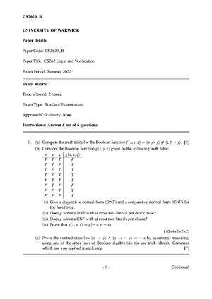 Exercise sheet 0 - With solutions - CS262 Logic and verification Solutions to exercise sheet 0 ...