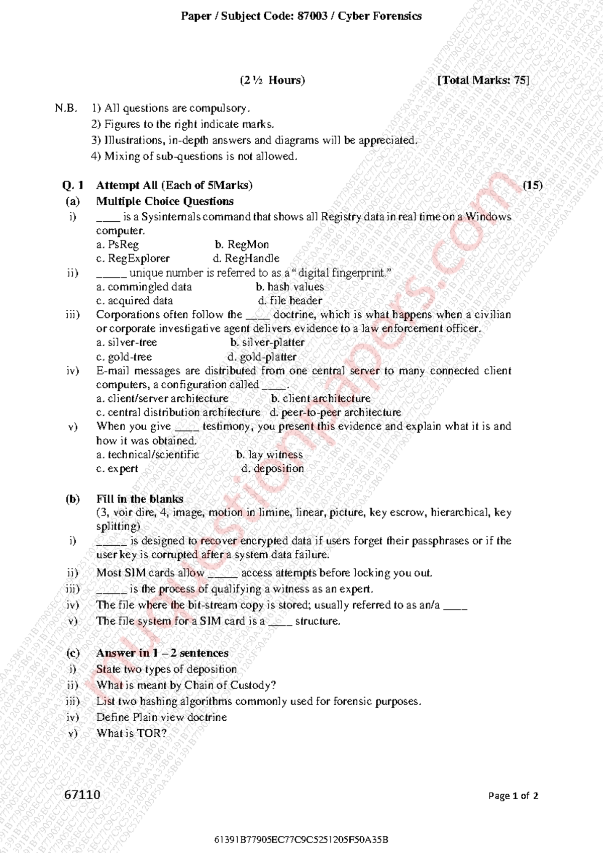 Tybsc-CS SEM6 CF APR19 - question paper - 67110 Page 1 of 2 (2 ½ Hours) [Total Marks: 75] N. 1 ...