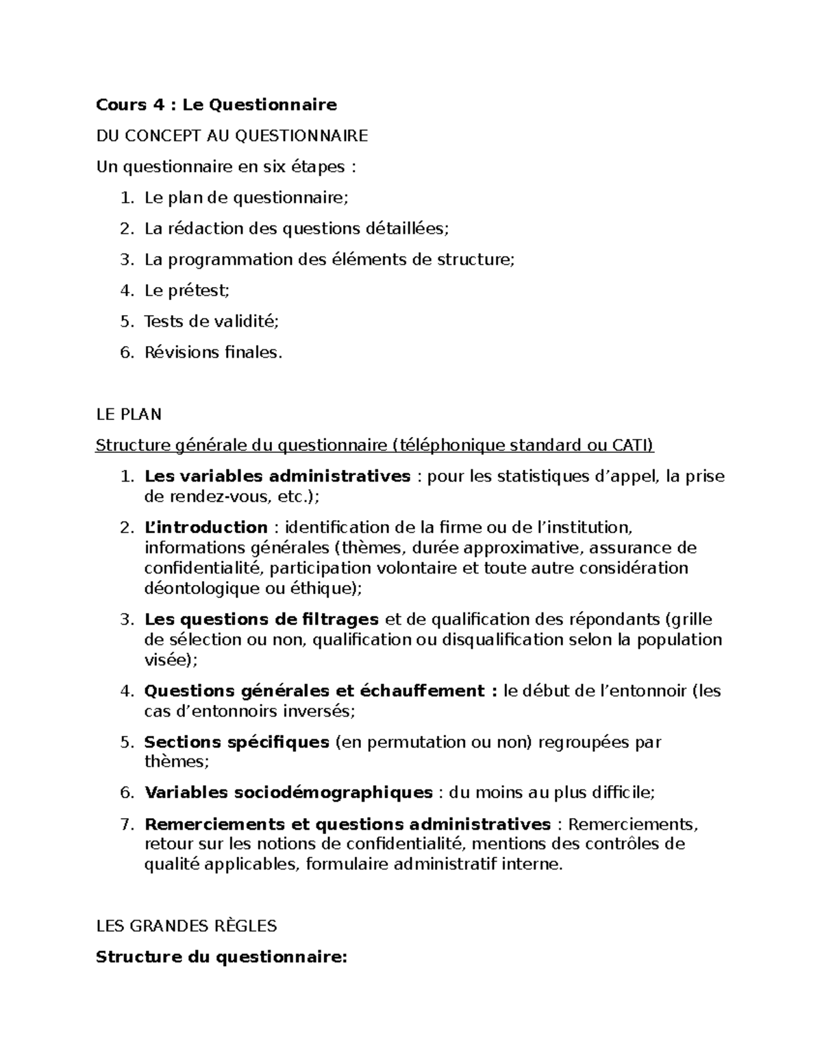 Cours 4 - Le Questionnaire - Cours 4 : Le Questionnaire DU CONCEPT AU ...