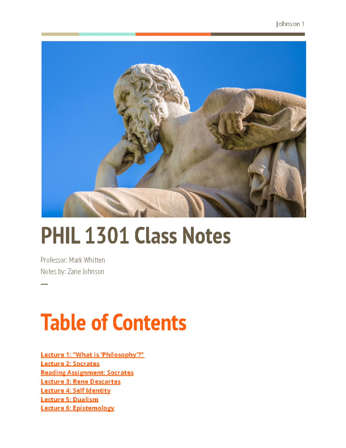 PHIL 1301 Class Notes - PHIL 1301 - LSC - Studocu
