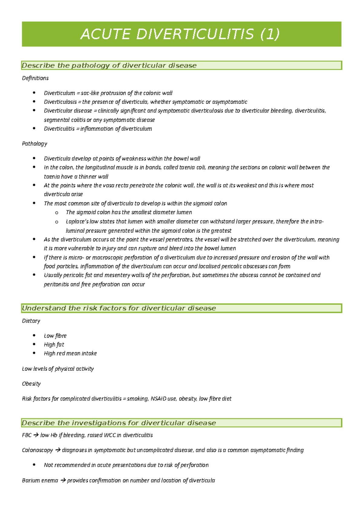 Acute diverticulitis - Summary Medicine - ACUTE DIVERTICULITIS (1 ...