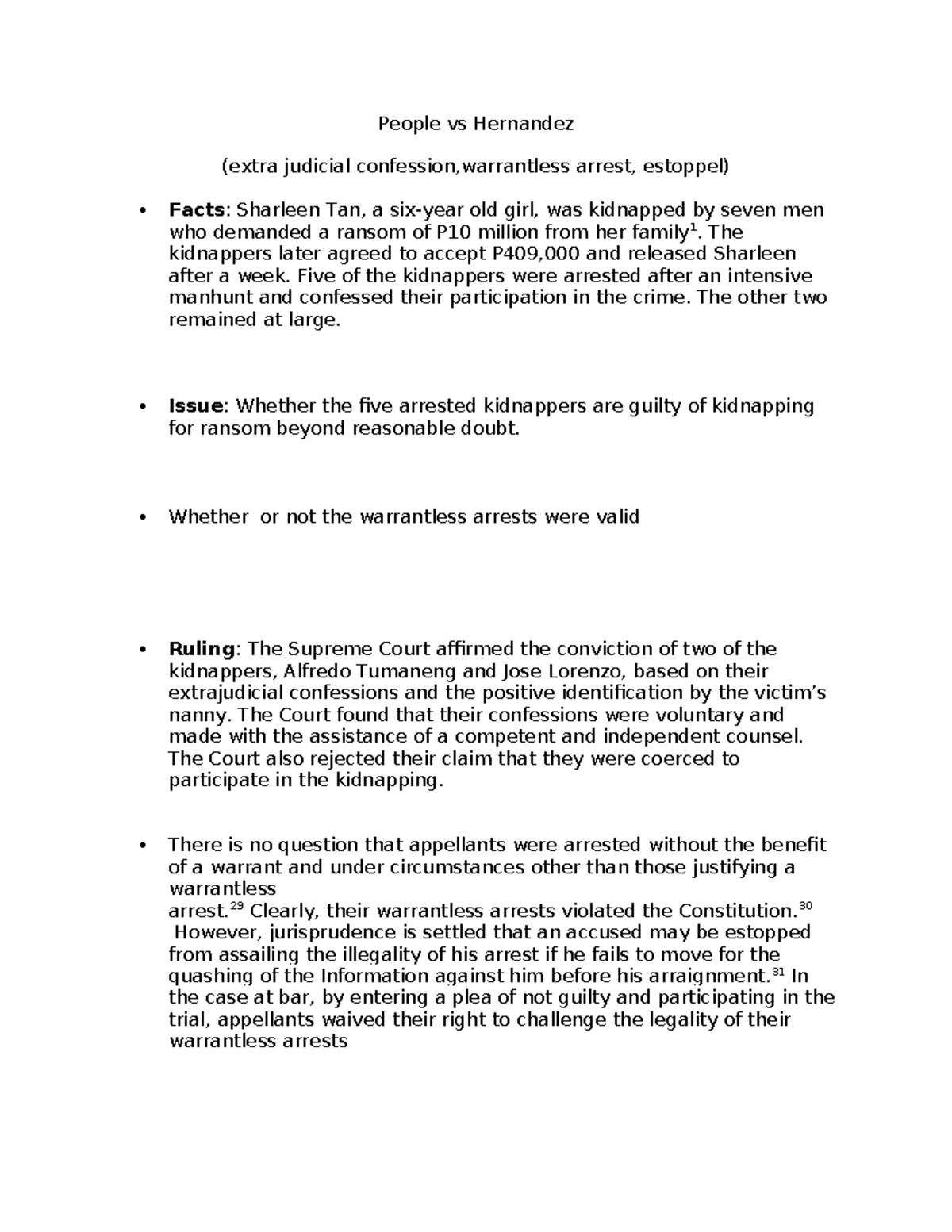 People vs Hernandez - Study - People vs Hernandez (extra judicial ...