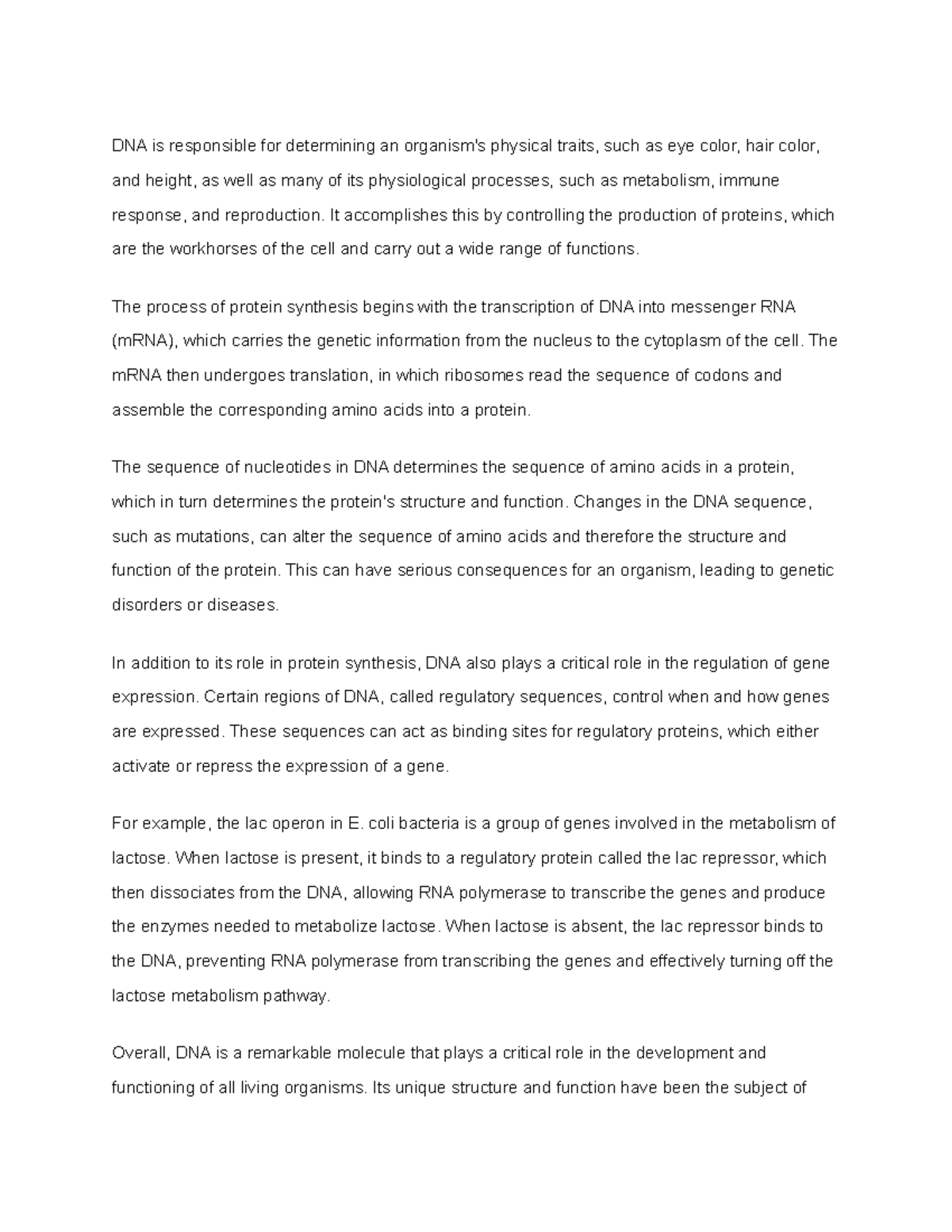 Dna function - DNA is responsible for determining an organism's ...