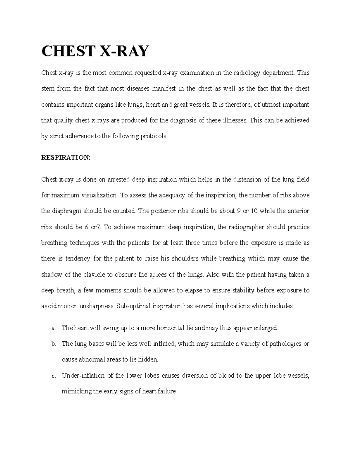 Chest X ray - CHEST X-RAY Chest x-ray is the most common requested x ...