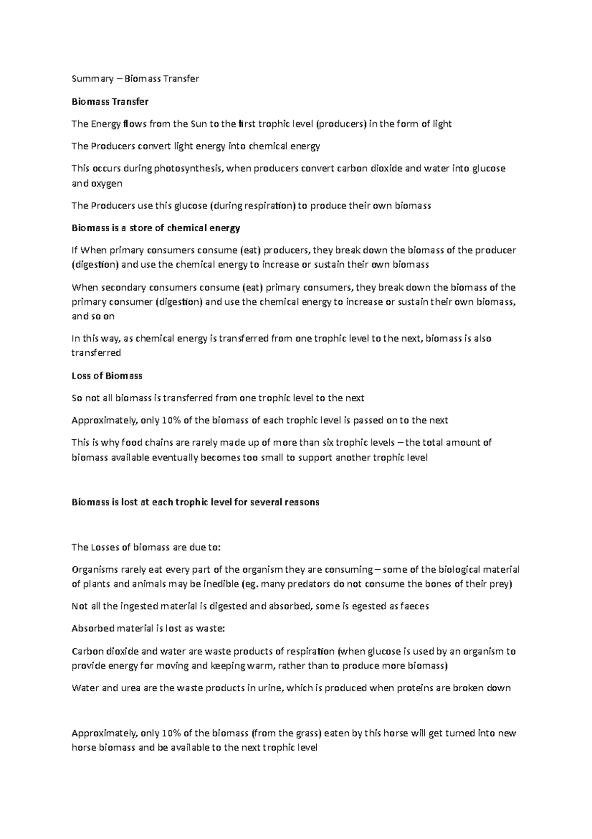 Lecture Notes - Biomass Transfer - Summary – Biomass Transfer Biomass ...