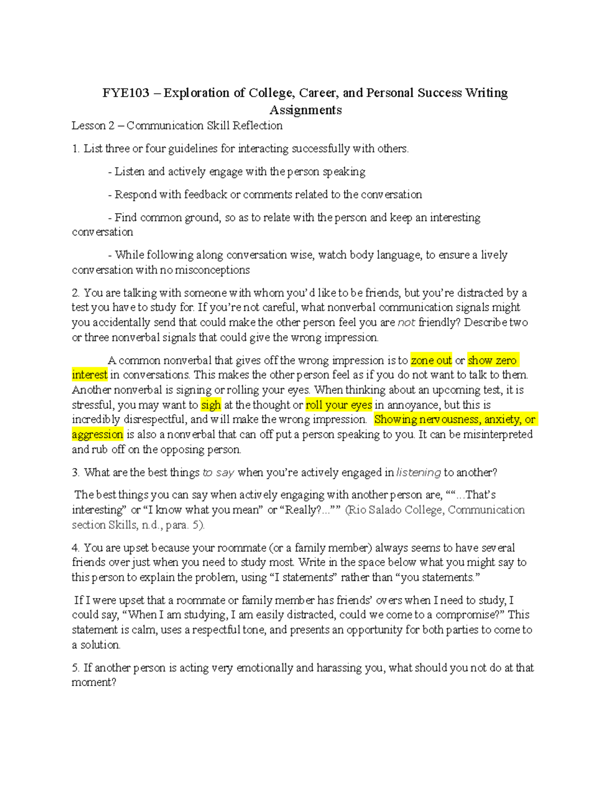 Lesson 2 Communication Skills - FYE103 – Exploration of College, Career ...