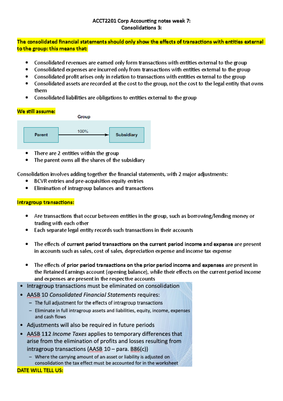 ACCT2201 Corp Acc notes week 7 - ACCT2201 Corp Accounting notes week 7 ...