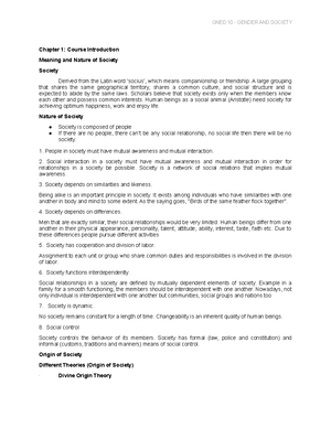 GNED 10 Gender and Society Mid term Examination Reviewer - GNED 10 ...