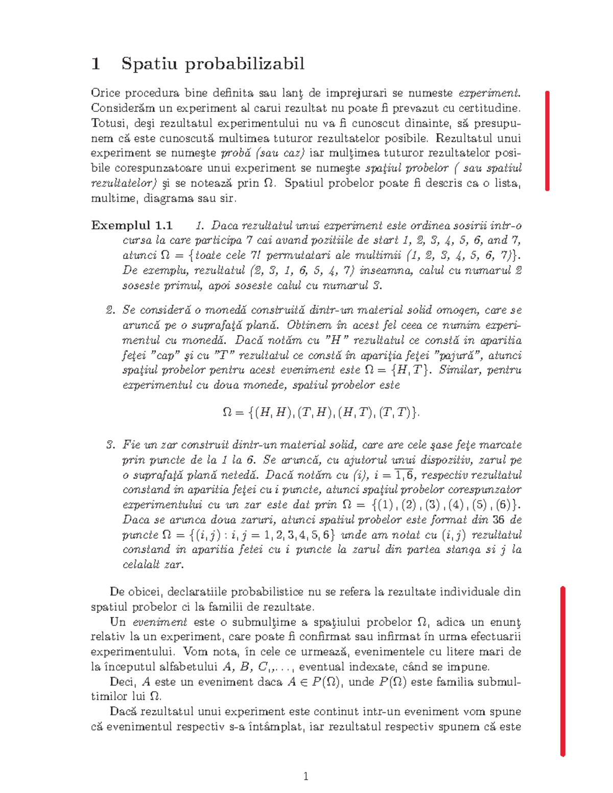 Curs 1 - Probabilitati si Statistica Matematica - 1 Spatiu ...