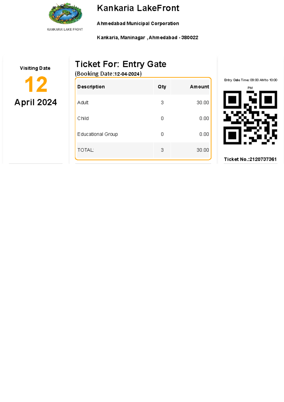 Kankaria Ticket 1227595199 - B. Com - Kankaria LakeFront Ahmedabad ...