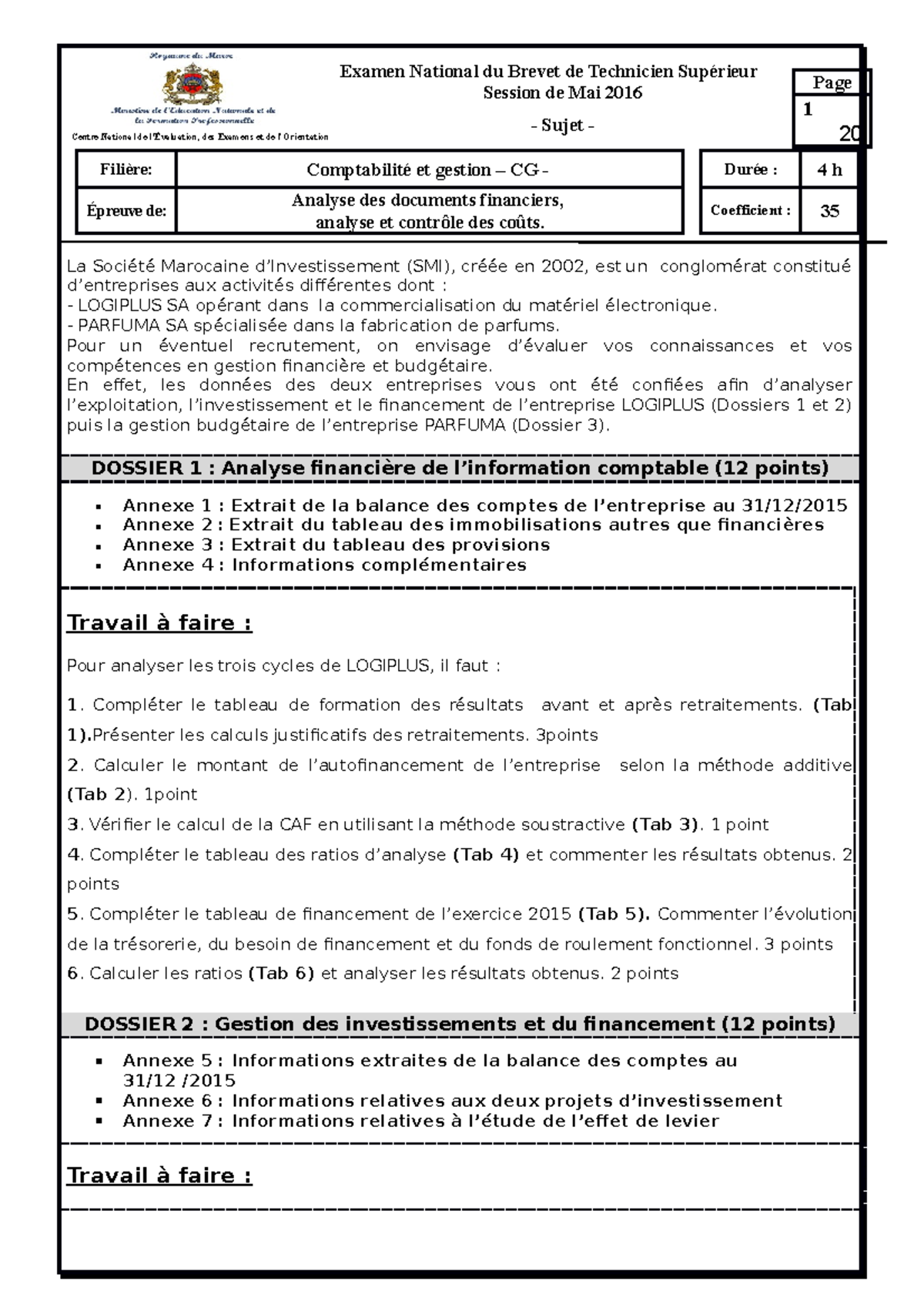 Sujet E2 2016 - Centre National de l'Évaluation, des Examens et de l ...