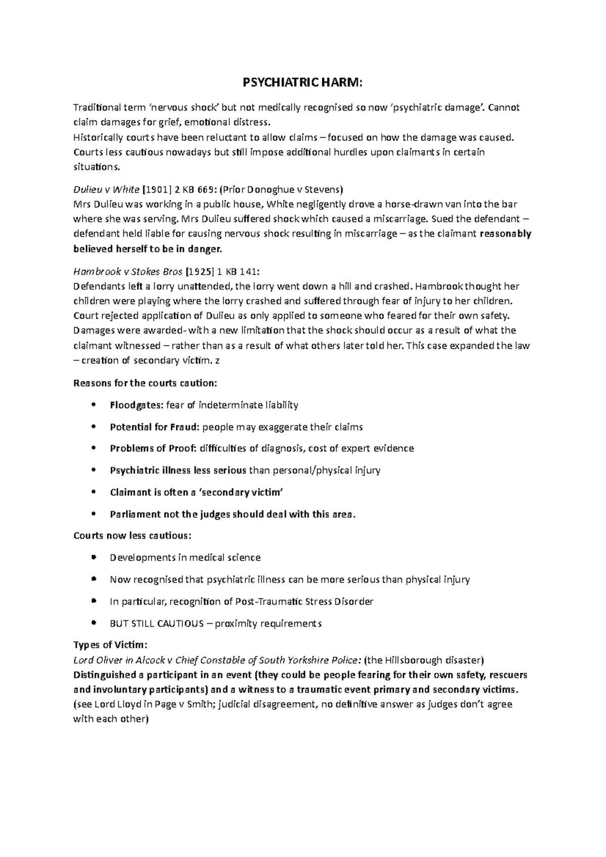 Psychiatric HARM notes - PSYCHIATRIC HARM: Traditional term ‘nervous ...