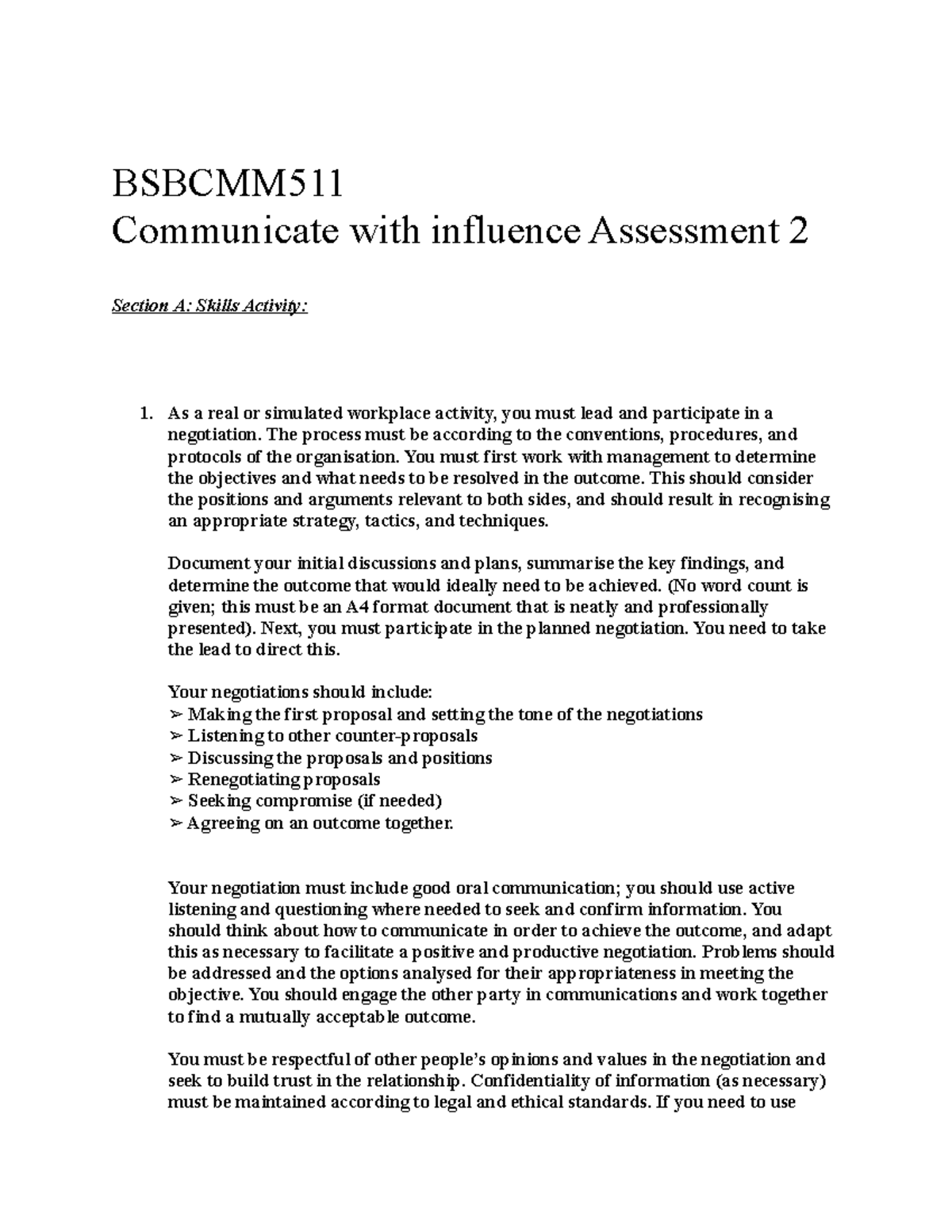 Bsbcmm 511-task-2 - Prior to commencing the assessments, your trainer ...