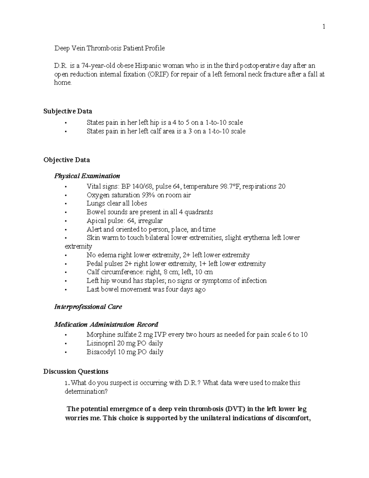 DVT case study - assignment given from clinicals - Deep Vein Thrombosis ...