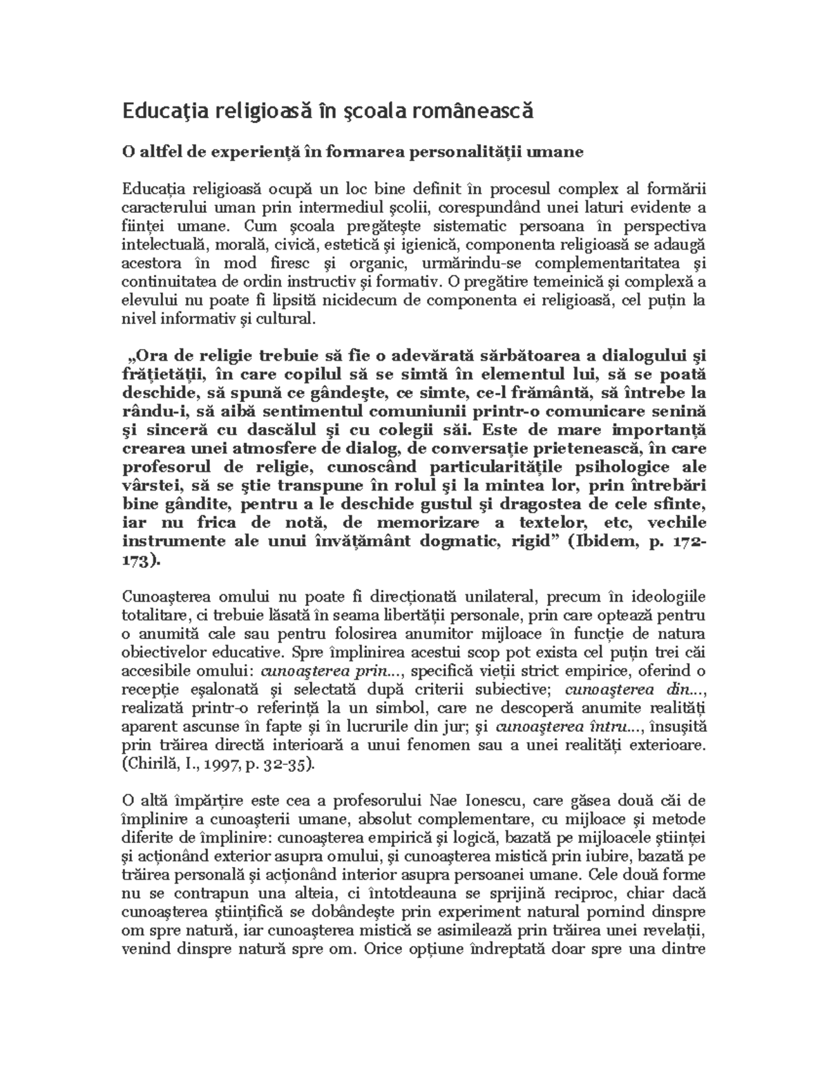 Educatia religioasa in scoala romaneasca - Educaţia religioasă în ...