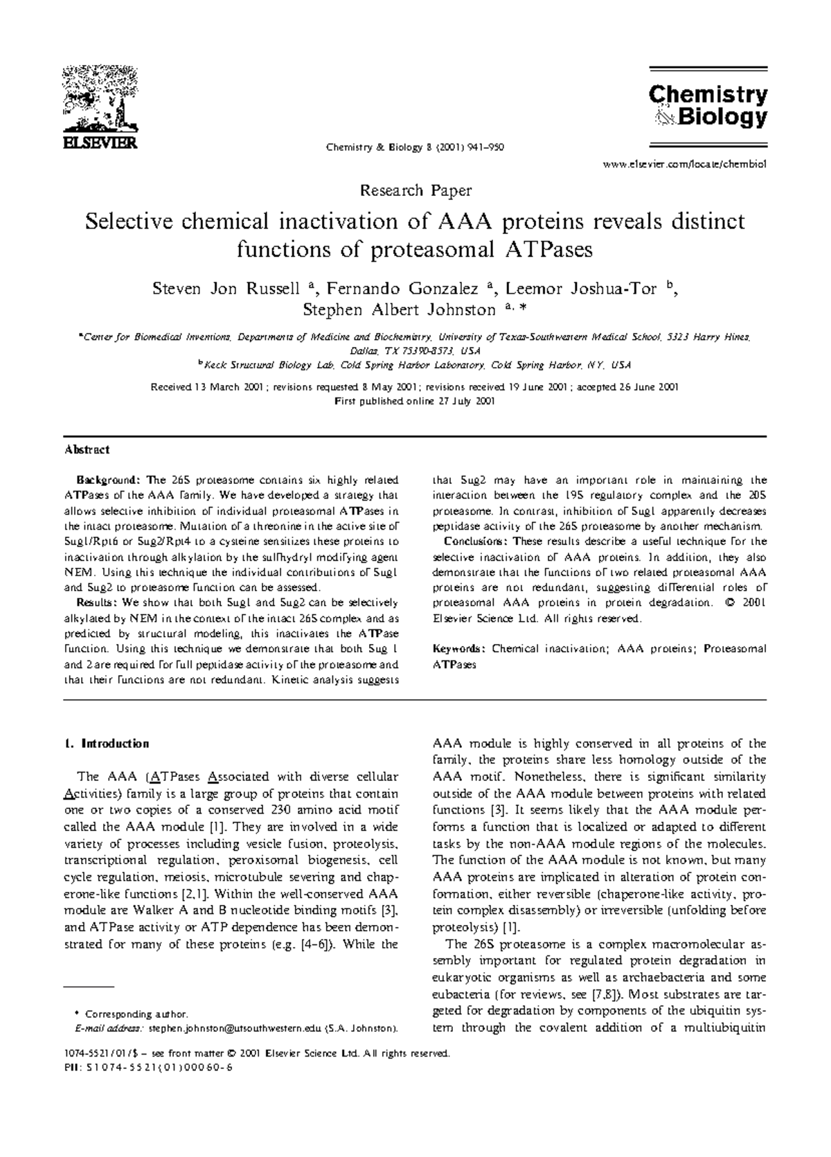 Selective chemical inactivation of AAA p - Research Paper Selective ...