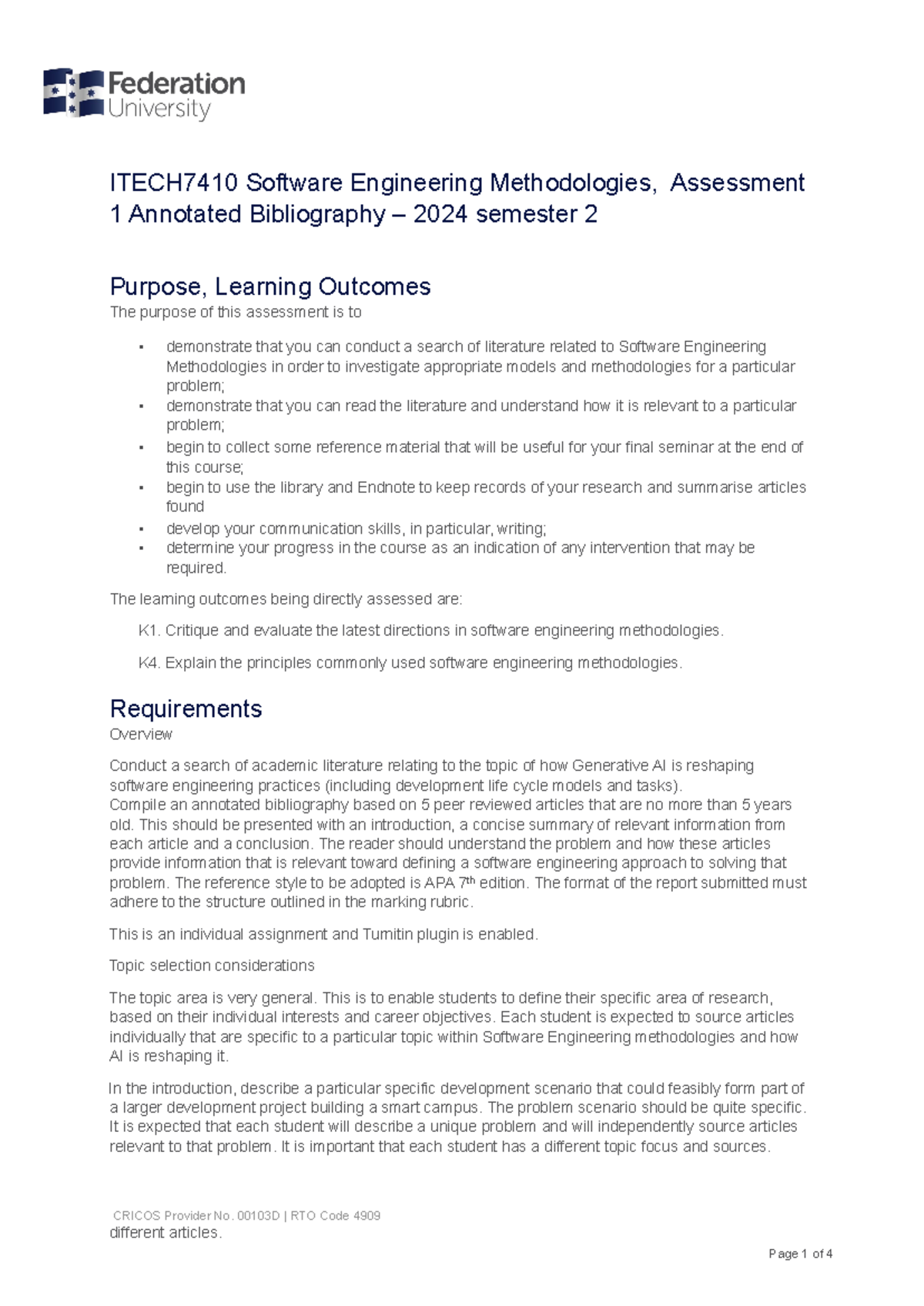 2024 17 Annotated Bibliography Assessment 1 Itech 7410 - ITECH7410 ...