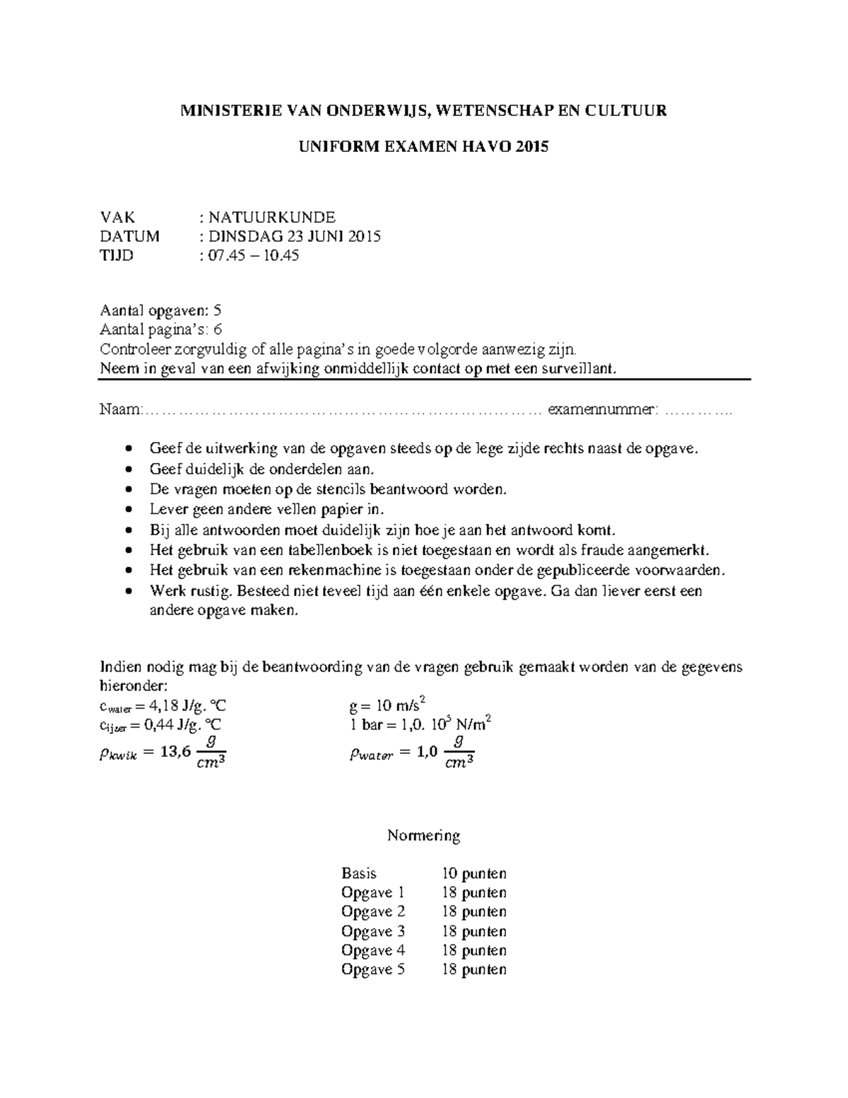 Eindex natk 2015 havo - EXAMNE - MINISTERIE VAN ONDERWIJS, WETENSCHAP ...
