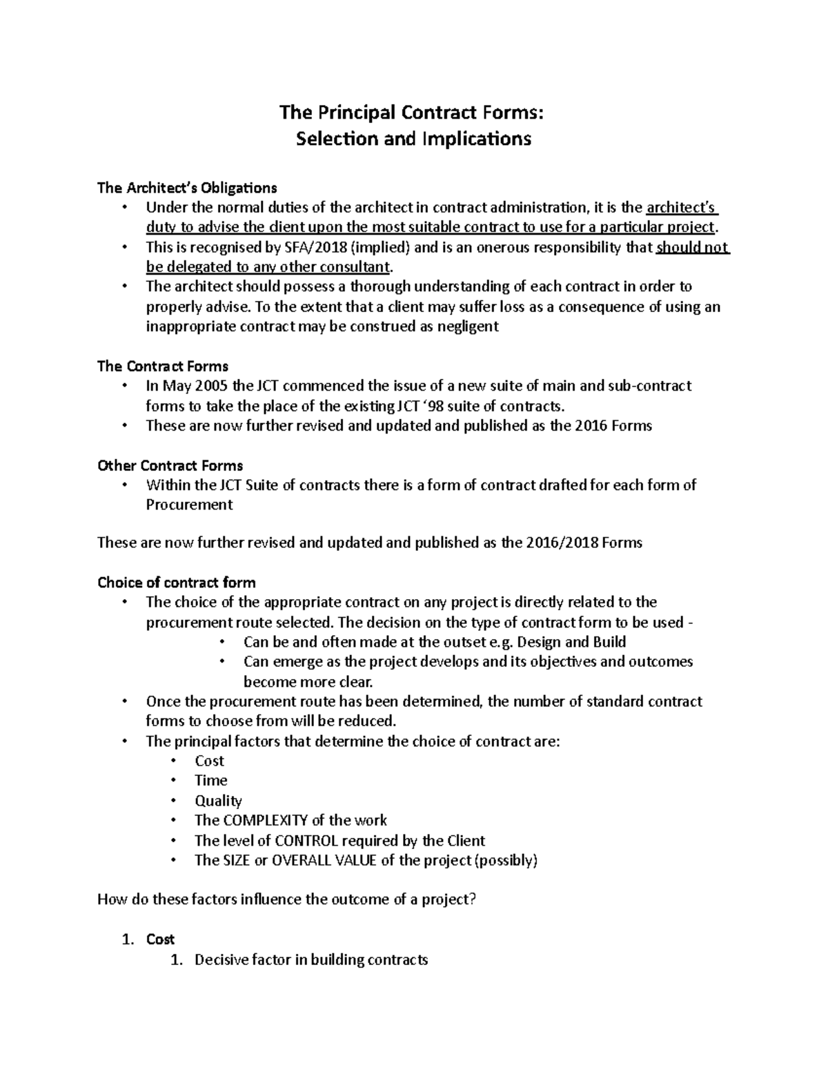 The Principal Contract Forms - The Principal Contract Forms: Selection ...